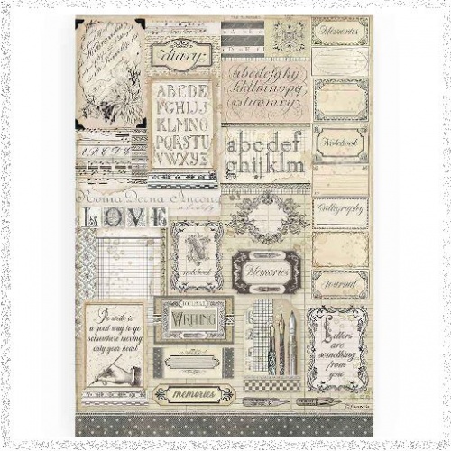 Stamperia A3 Rice Paper Calligraphy - Tando Creative Ltd