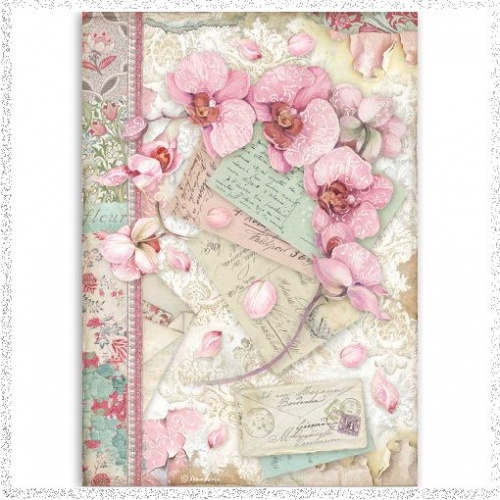 Stamperia A4 Rice Paper Pink Orchid - Tando Creative Ltd